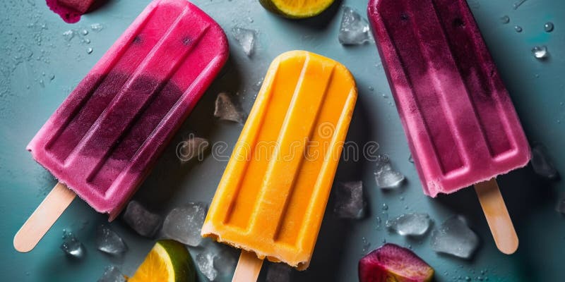 Bright Fruit Colorful Popsicles Lying on Ice Stock Illustration ...