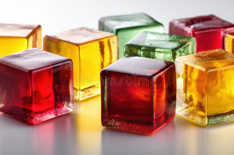 Bright Fruit Jelly Cubes Arranged White Surface Glowing Translucent ...