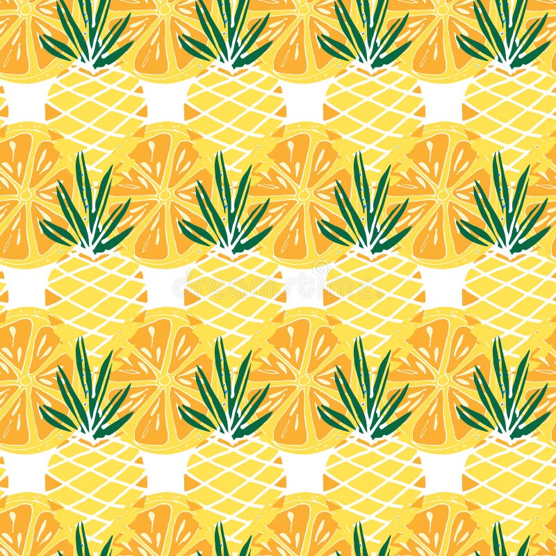 Bright Fruit Pattern with Citrus Fruit and Pineapples. Colorful ...