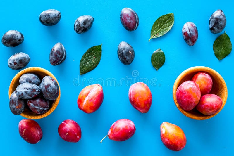 Bright Fruitty Background. Purple and Red Plum and Leaves Pattern on ...