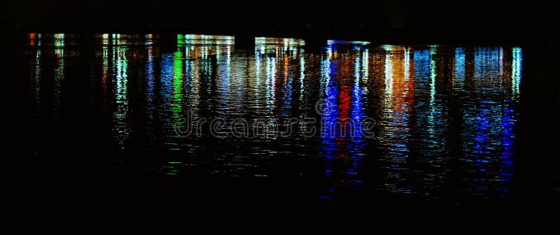 Bright Full Color Reflection in the Water. Night City Lights Stock ...