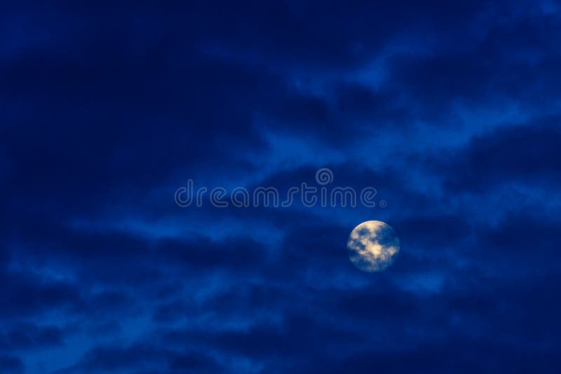 Bright Full Moon in Blue Sky with Clouds Stock Photo - Image of ...