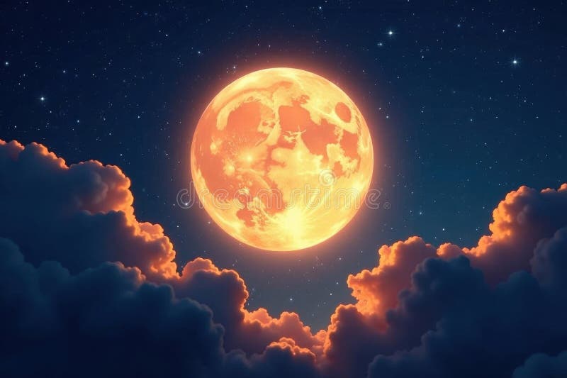 Bright Full Moon Dominates, Soft Clouds Illuminated by Starlight ...