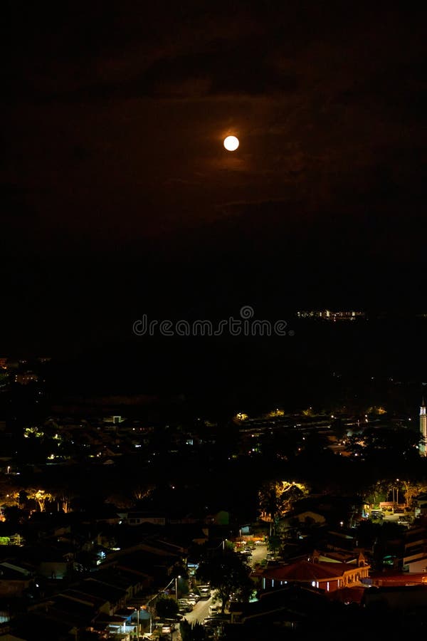 Bright Full Moon in the Night Sky Over the City Stock Image - Image of ...