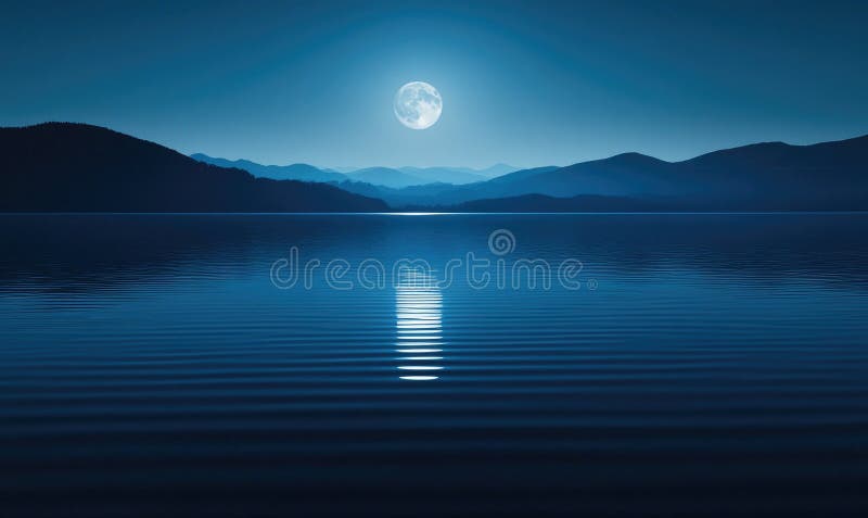 Bright Full Moon Reflected in a Calm Sea Stock Illustration ...