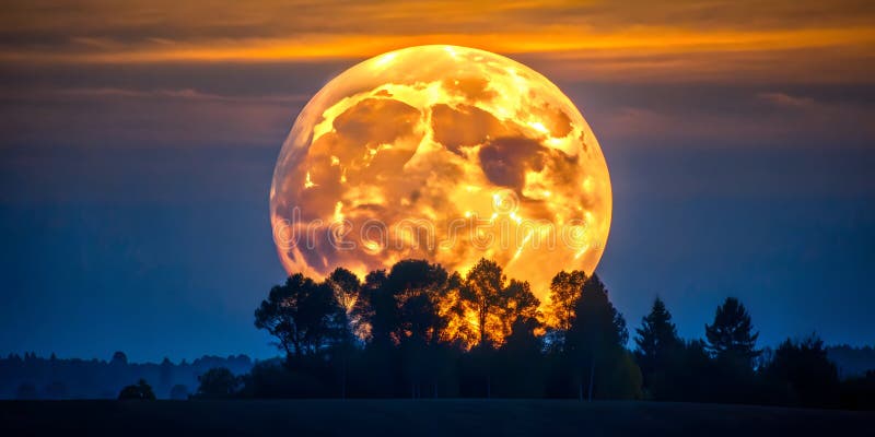 Bright Full Moon Rising Over Horizon Casting Shadows Stock Illustration ...