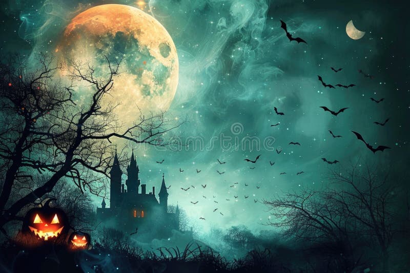 A Bright Full Moon Shines Down on a Medieval-style Castle at Night ...