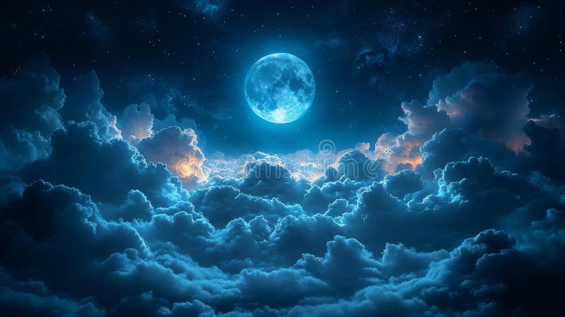 Full Moon Over Dramatic Cloudscape at Night Generative AI Stock ...