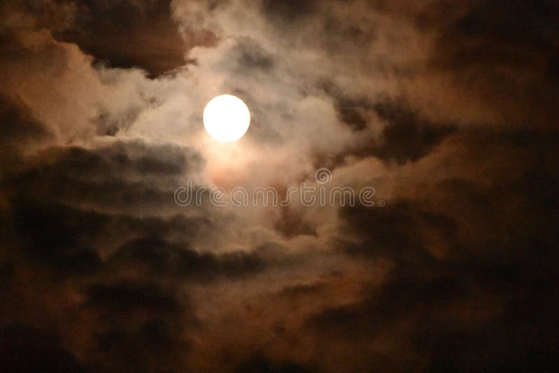 The Bright Moon Shining through the Clouds Stock Photo - Image of dark ...