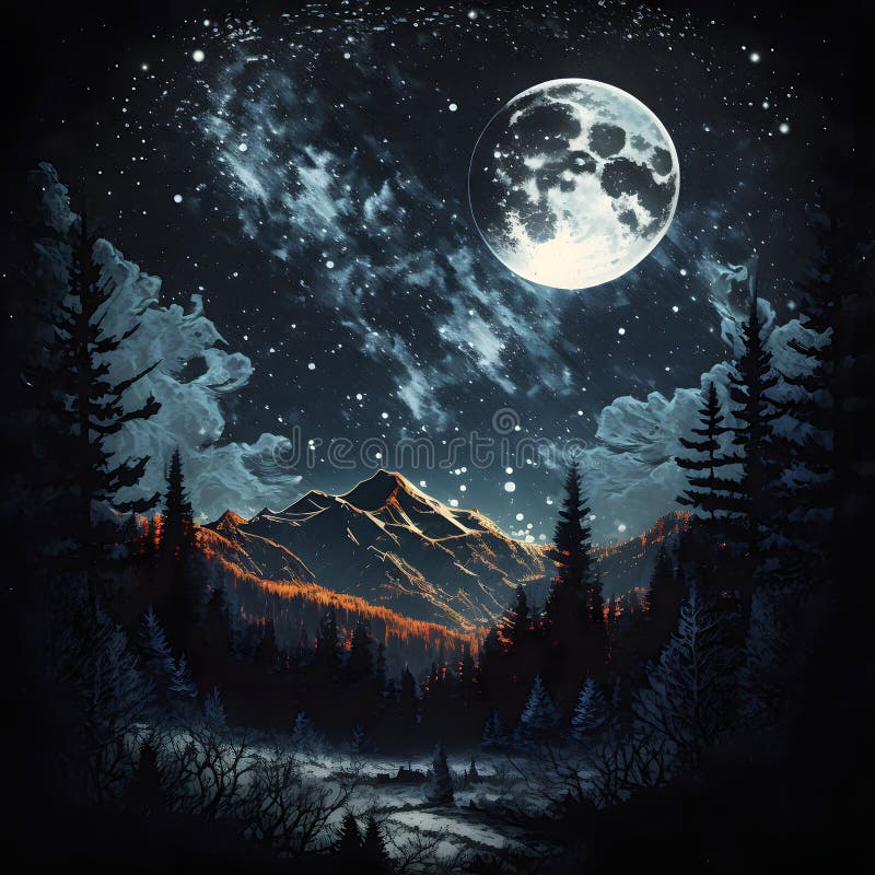 Bright Full Moon in a Starry Night Sky. Perfect for Posters and ...