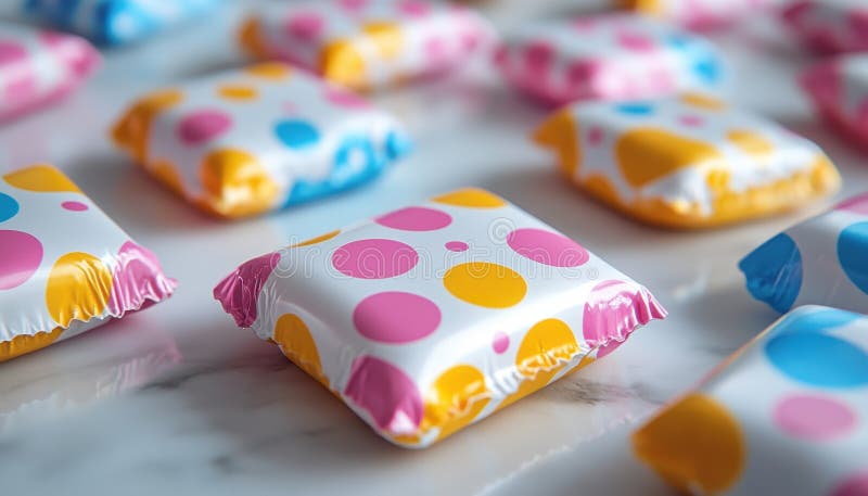 Bright and Fun Candy Wrapper Mockup Featuring Colorful Polka Dots on a ...