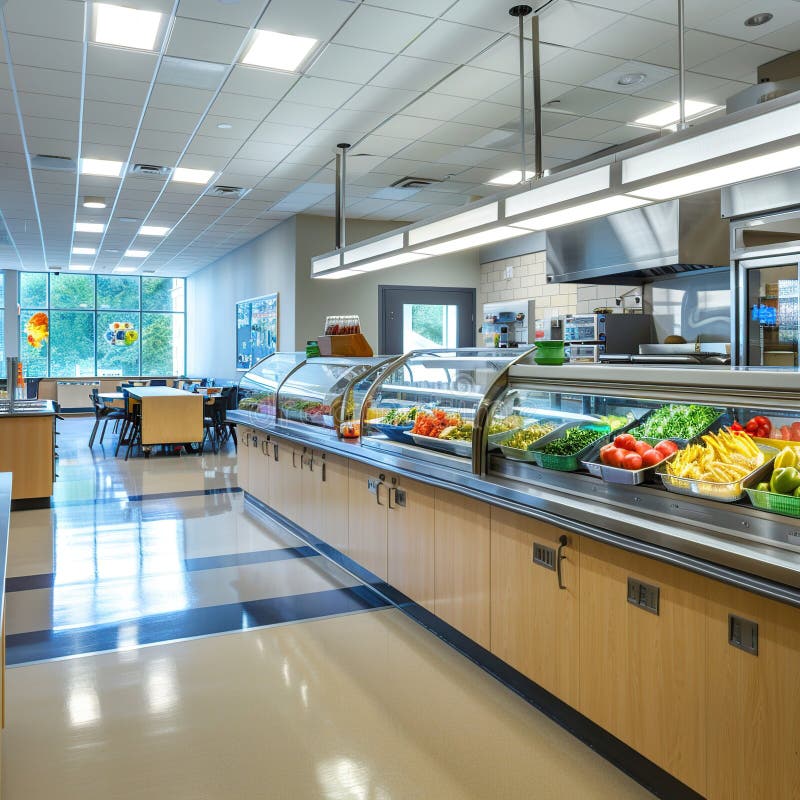A Bright and Functional School Cafeteria with Organized Serving ...