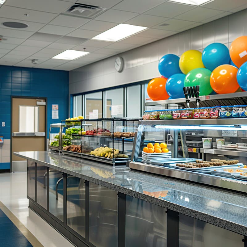 A Bright and Functional School Cafeteria with Organized Serving ...