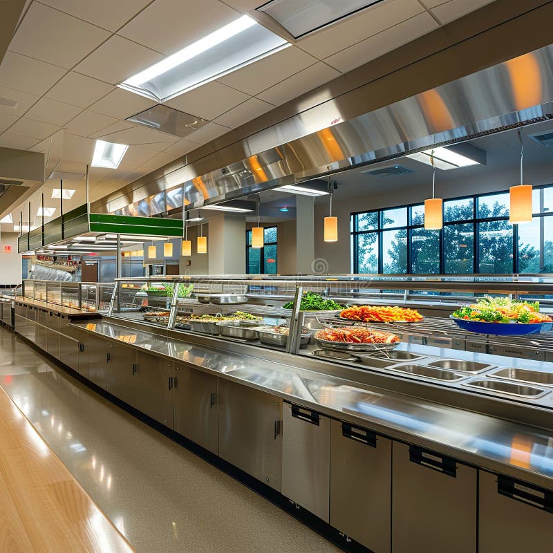 A Bright and Functional School Cafeteria with Organized Serving ...