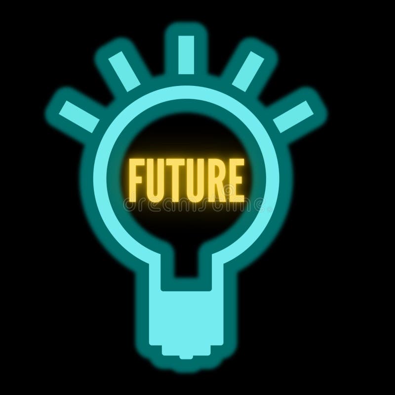 Bright Future Concept Blue Glow Bulb Light with Neon Letter Future on ...