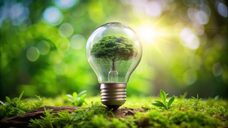 Bright Future a Tree Growing Inside a Light Bulb in a Lush Green Forest ...