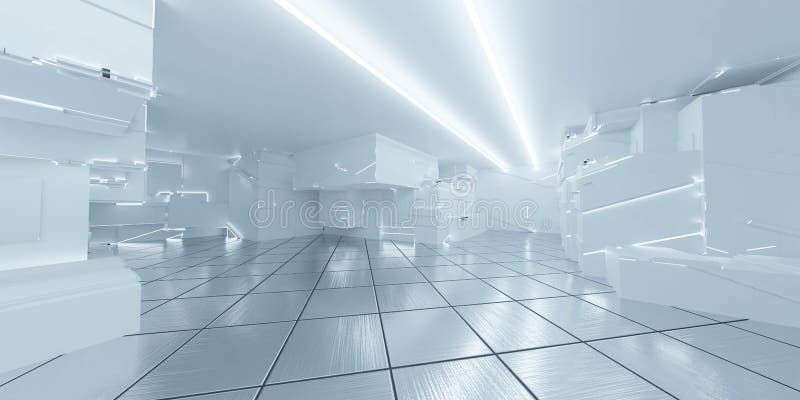 Bright Futuristic Studio Laboratory Empty Hall 3d Render Illustration ...