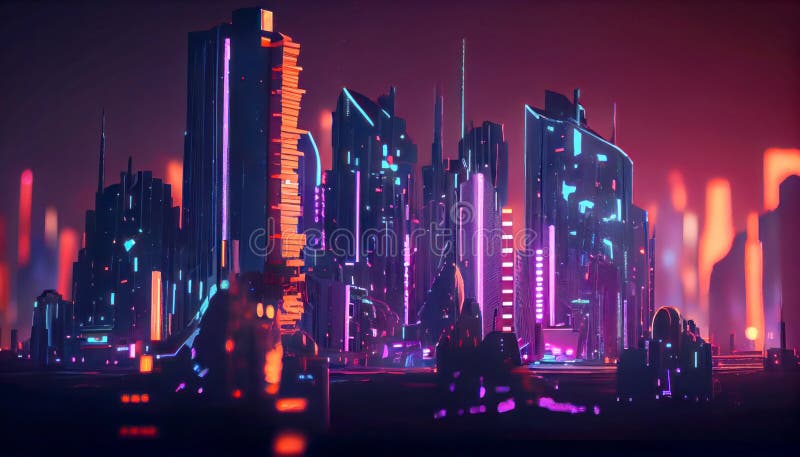 Bright Futuristic Towers on a Dark Background. Abstract 3D Illustration ...