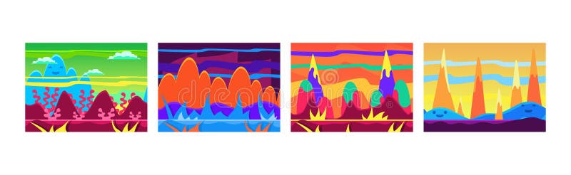 Bright Gaming Background with Abstract Nature Environment Vector Set ...