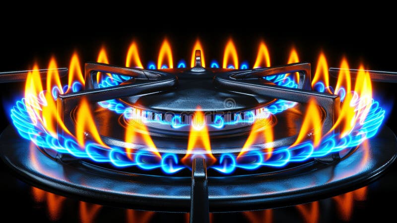 Bright Gas Burner Flame Casting Light in the Dark Surroundings for ...