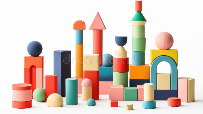 Bright Geometric Block Tower Structures, Creative Design Stock ...