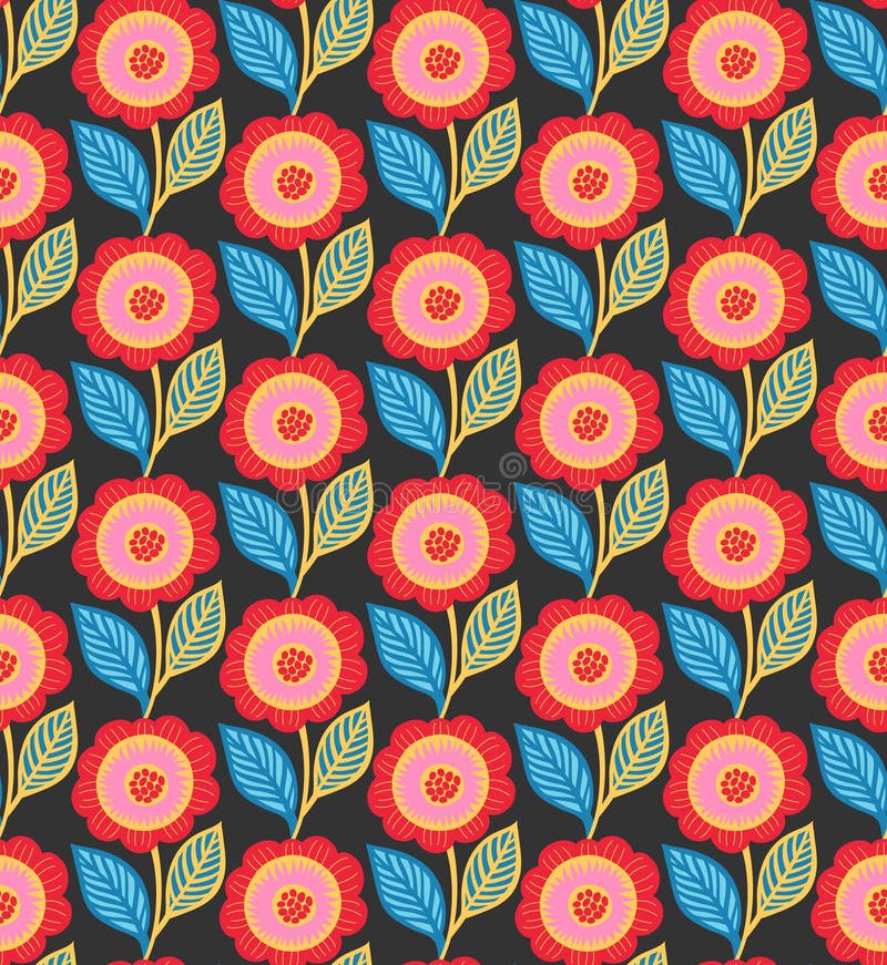 Bright Geometric Floral Retro Pattern Stock Vector - Illustration of ...