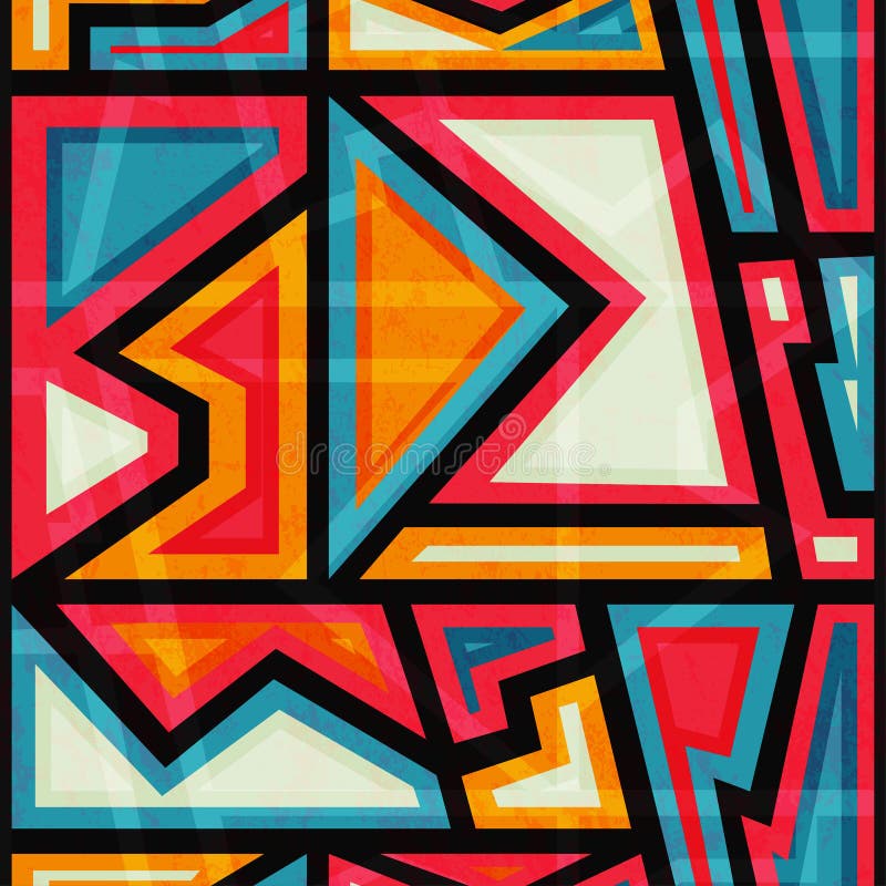 Bright Geometric Seamless Pattern with Grunge Effect Stock Vector ...