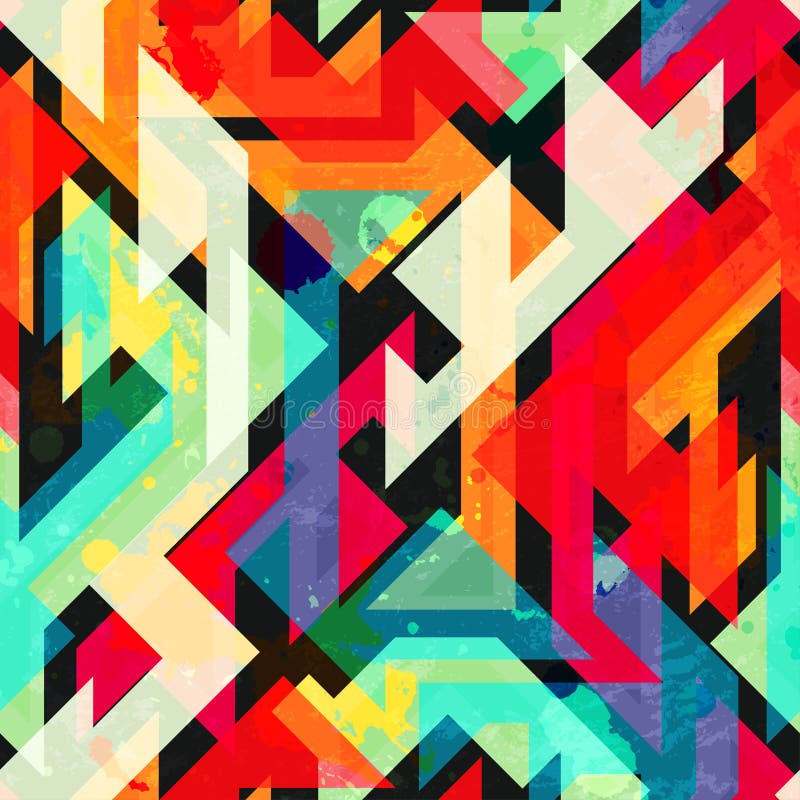 Bright Geometric Seamless Pattern with Grunge Effect Stock Vector ...