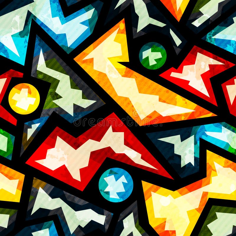 Bright Geometric Seamless Pattern with Grunge Effect Stock Vector ...