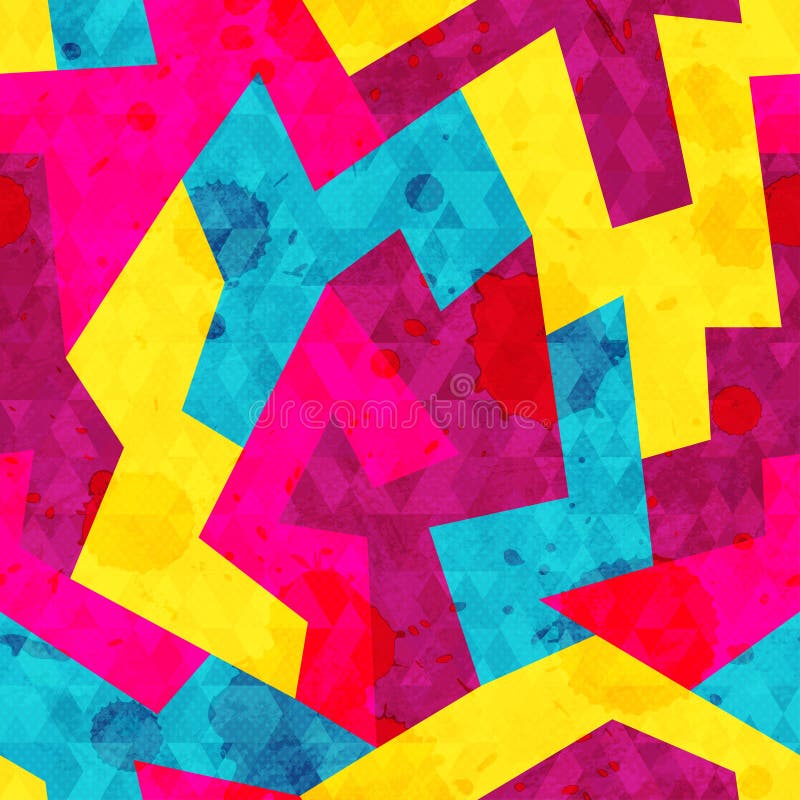Urban Bright Geometric Seamless Pattern with Grunge Effect Stock Vector ...