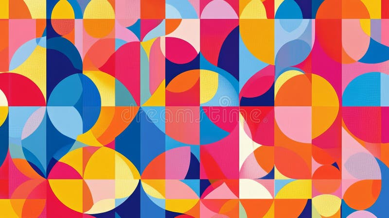 Vibrant Geometric Pattern Featuring Repeating Triangles, Circles, and ...