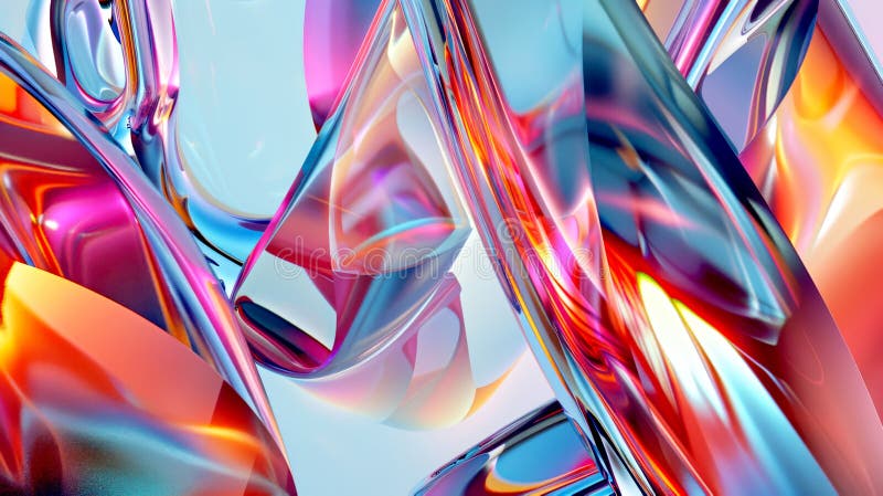 Bright Geometric Shapes Cascade through a Seamless Chrome Background ...