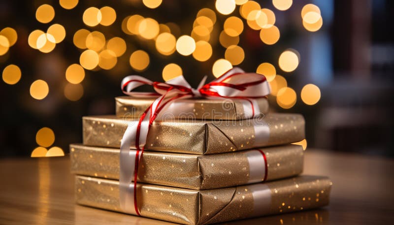 Bright Gift Box Decoration, Wrapped in Gold, Glowing with Celebration ...