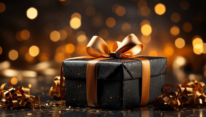 Bright Gift Box Wrapped in Gold Colored Paper, Glowing with Celebration ...