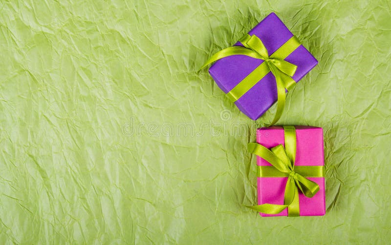 Bright Gift Boxes on a Rumpled Paper Background. Festive Backgrounds ...