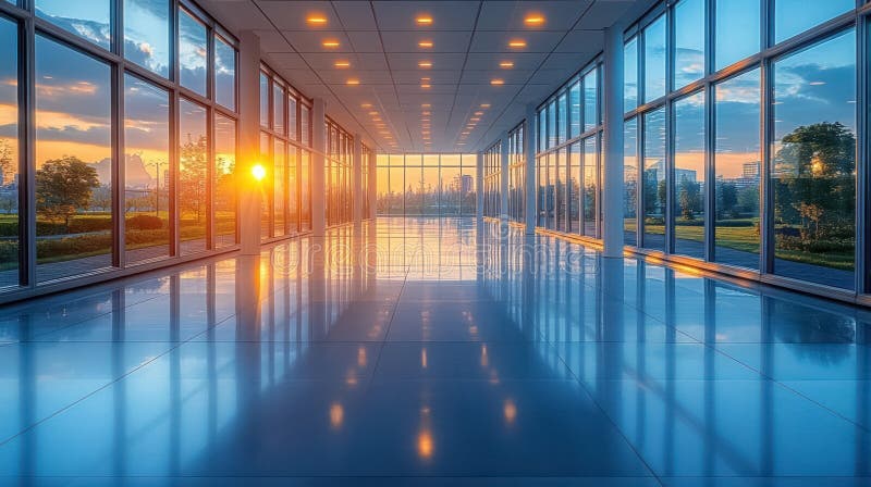 Bright Glass Empty Office with Windows and Workplaces Stock ...
