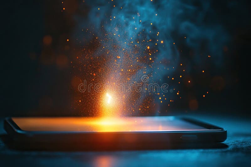 A Bright Glow of Flickering Particles Above the Screen of a Smartphone ...