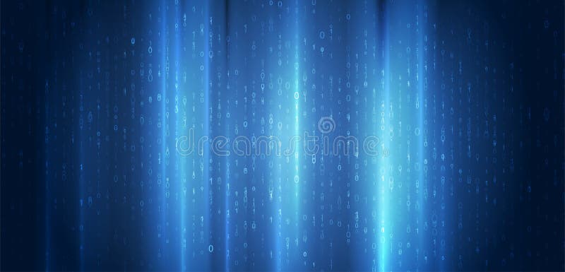 Bright Glowing Blue Tech Background with Binary Code Numbers Stock ...