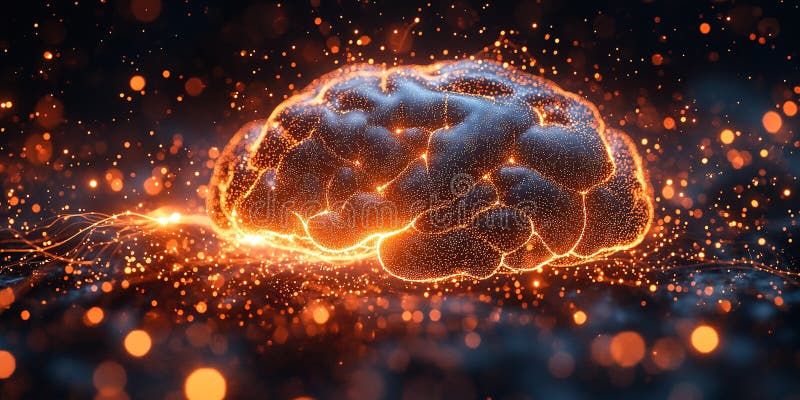 Bright Glowing Brain Surrounded by Vibrant Sparks and Luminous ...