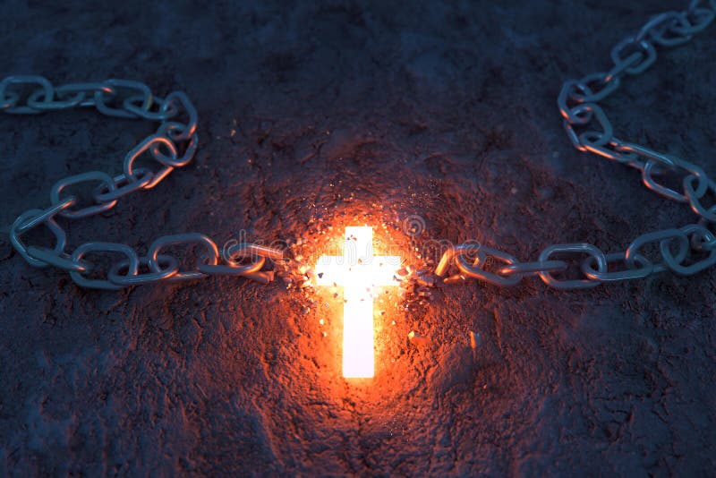 Glowing Cross Breaks a Chain Stock Illustration - Illustration of link ...
