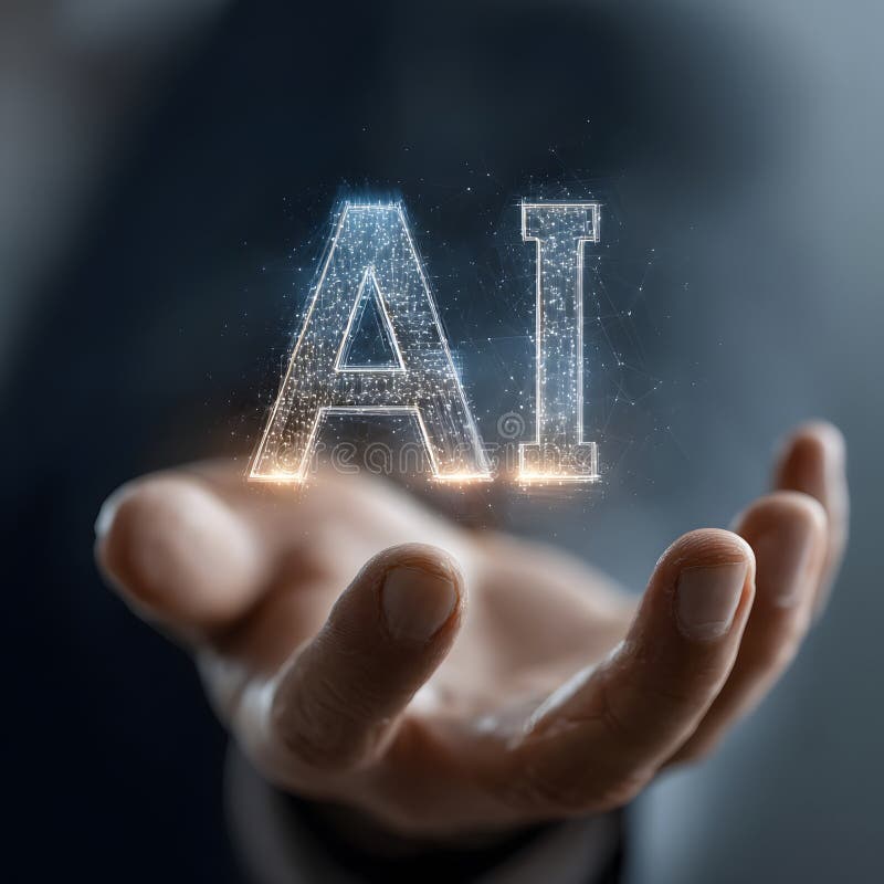 Bright Glowing Digital Artificial Intelligence Letters Clearly Float ...