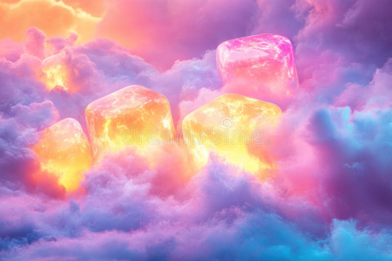 Colorful Ice Cubes Floating Vibrant Clouds Sunset Stock Photos - Free ...
