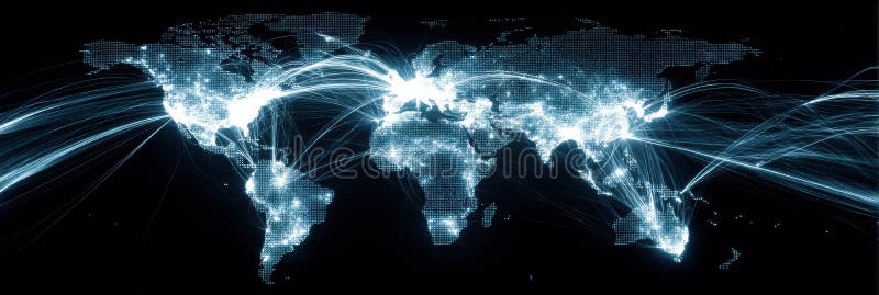 Glowing Digital World Map with Connecting Parcel Lines Across ...