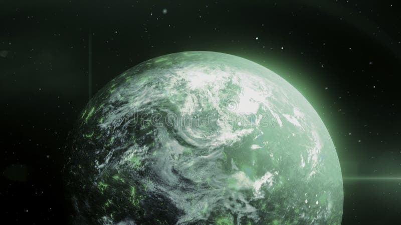 Bright Glowing Planet in Space. Motion. 3D Planet Rotates in Outer ...