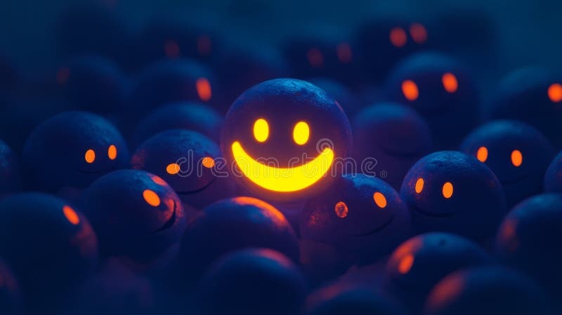 Bright Glowing Smiley in a Dark Crowd Stock Photo - Image of scene ...