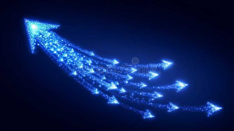 Bright Glowing Upward Arrow Made from Smaller Arrows Moving in the Same ...