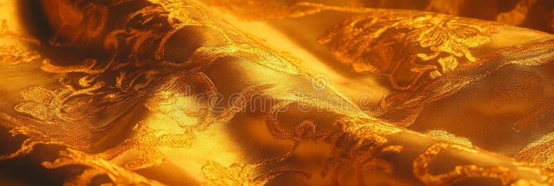 Bright Gold Cotton Fabric with Damask Weave and Textured Surface for ...