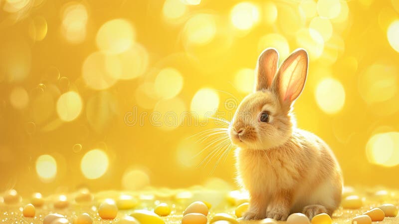 Bright Gold-yellow Background with a Lively Rabbit for an Easter Wish ...