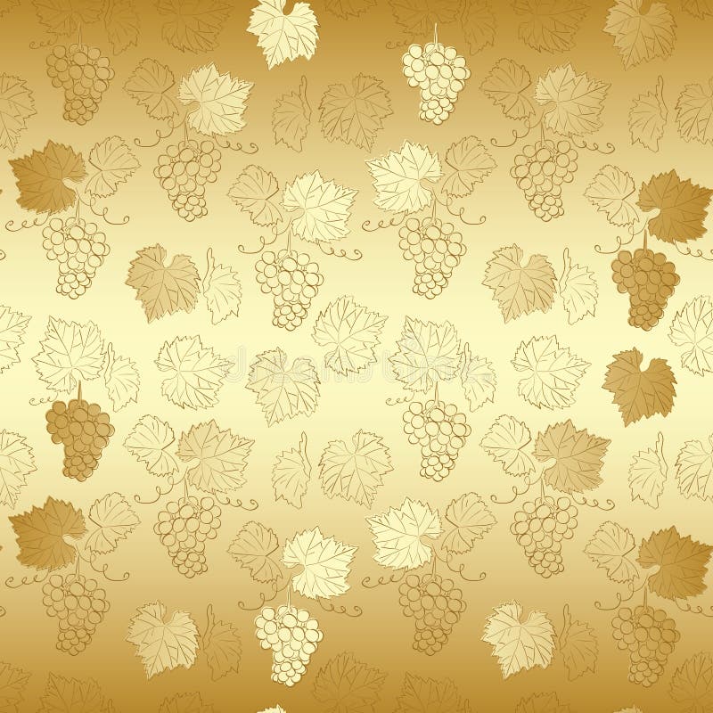 Bright Golden Background with Gradient - Grape Clusters and Leaves ...