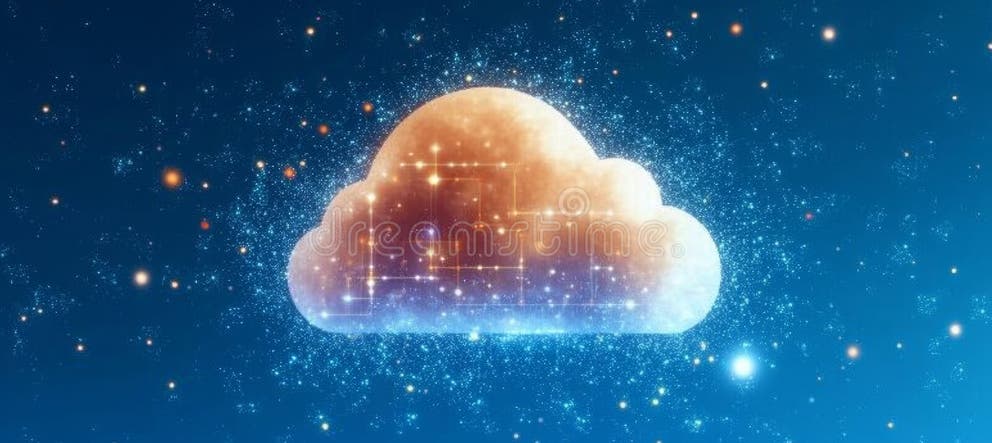 Bright Golden Cloud Symbolizing Digitalization in Modern Technologies ...